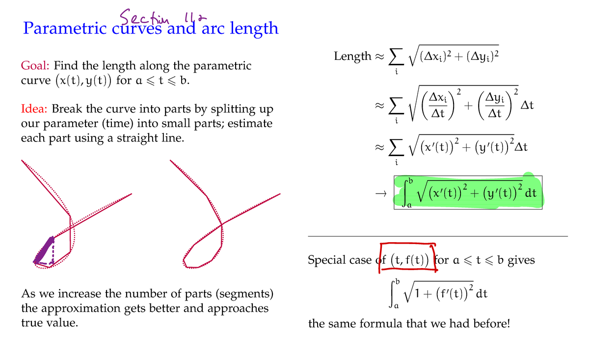 166 Session 18 notes - Parametric curves and arc length Goal: Find the ...