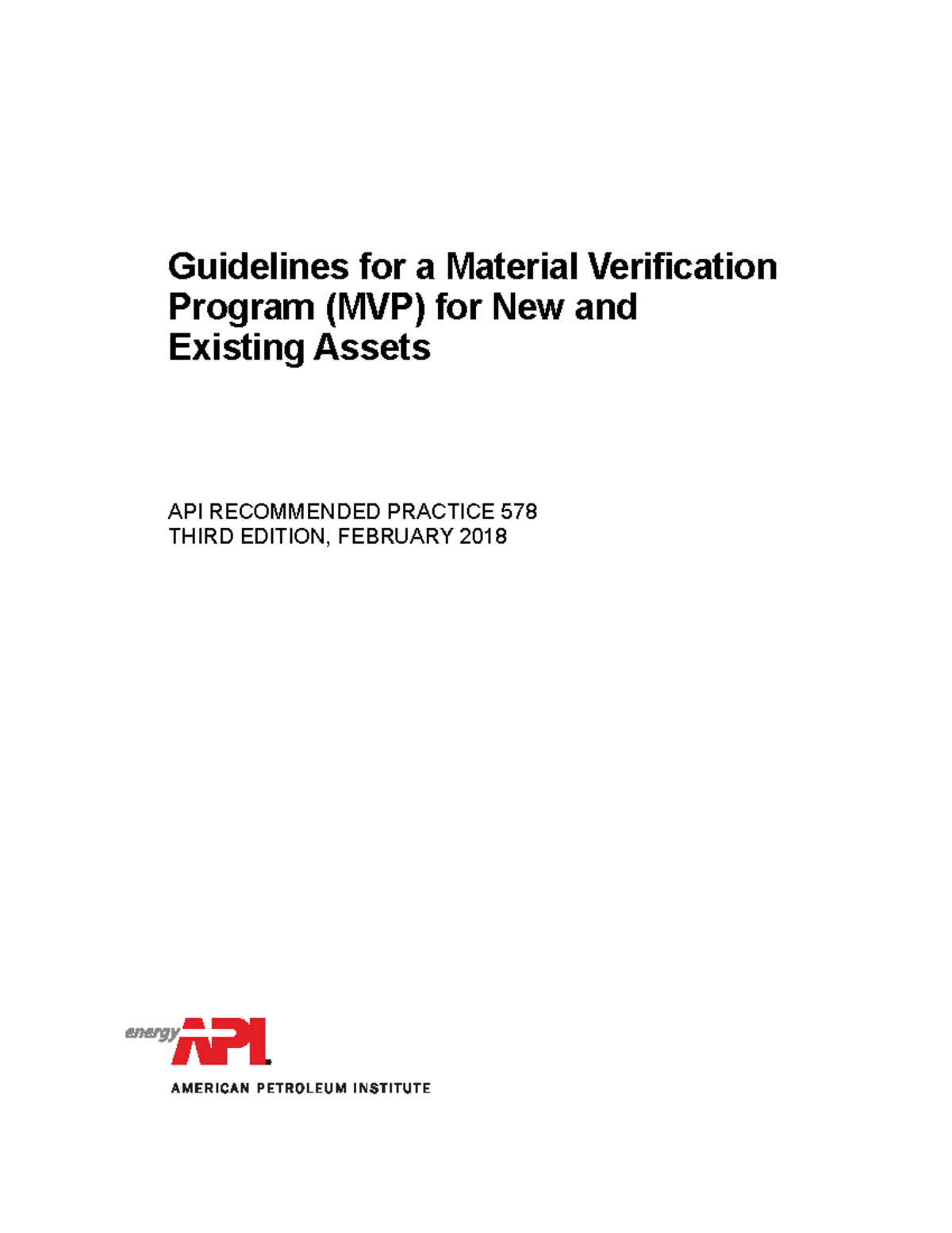 API-578 Guidelines for a Material Verification - Guidelines for a ...