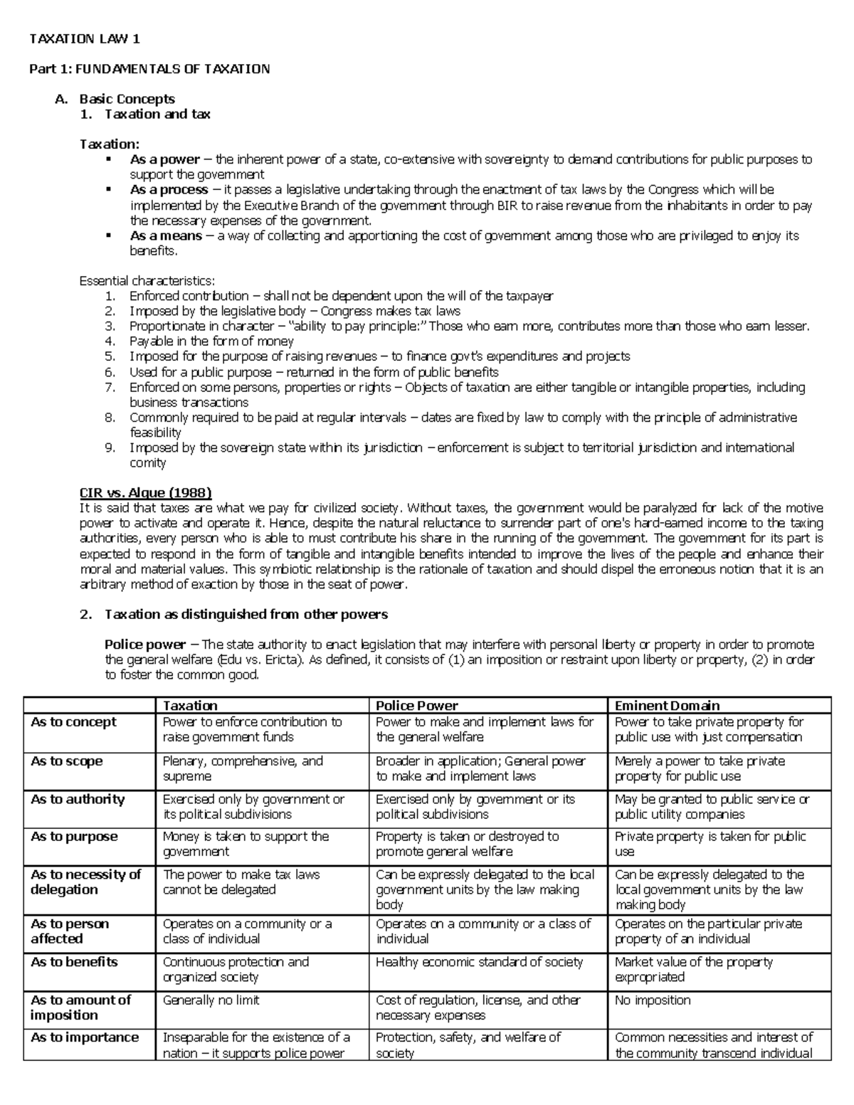 434685088 Taxation LAW 1 Notes in progress v1 pdf - TAXATION LAW 1 Part ...