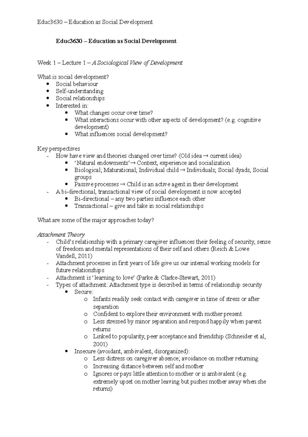 Educ3630 Notes - Educ3630 – Education as Social Development Week 1 ...