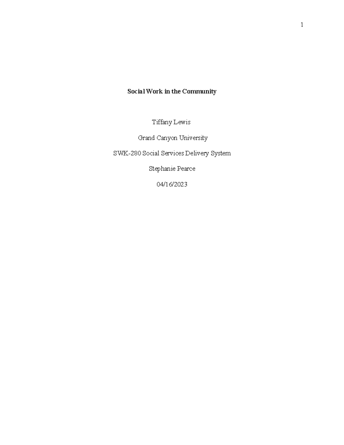 SWK-280 Social Work in the Community - Social Work in the Community ...