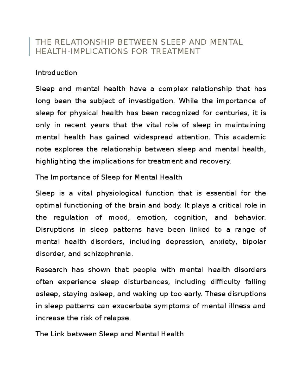 THE Relationship Between Sleep AND Mental Health- Implications FOR ...
