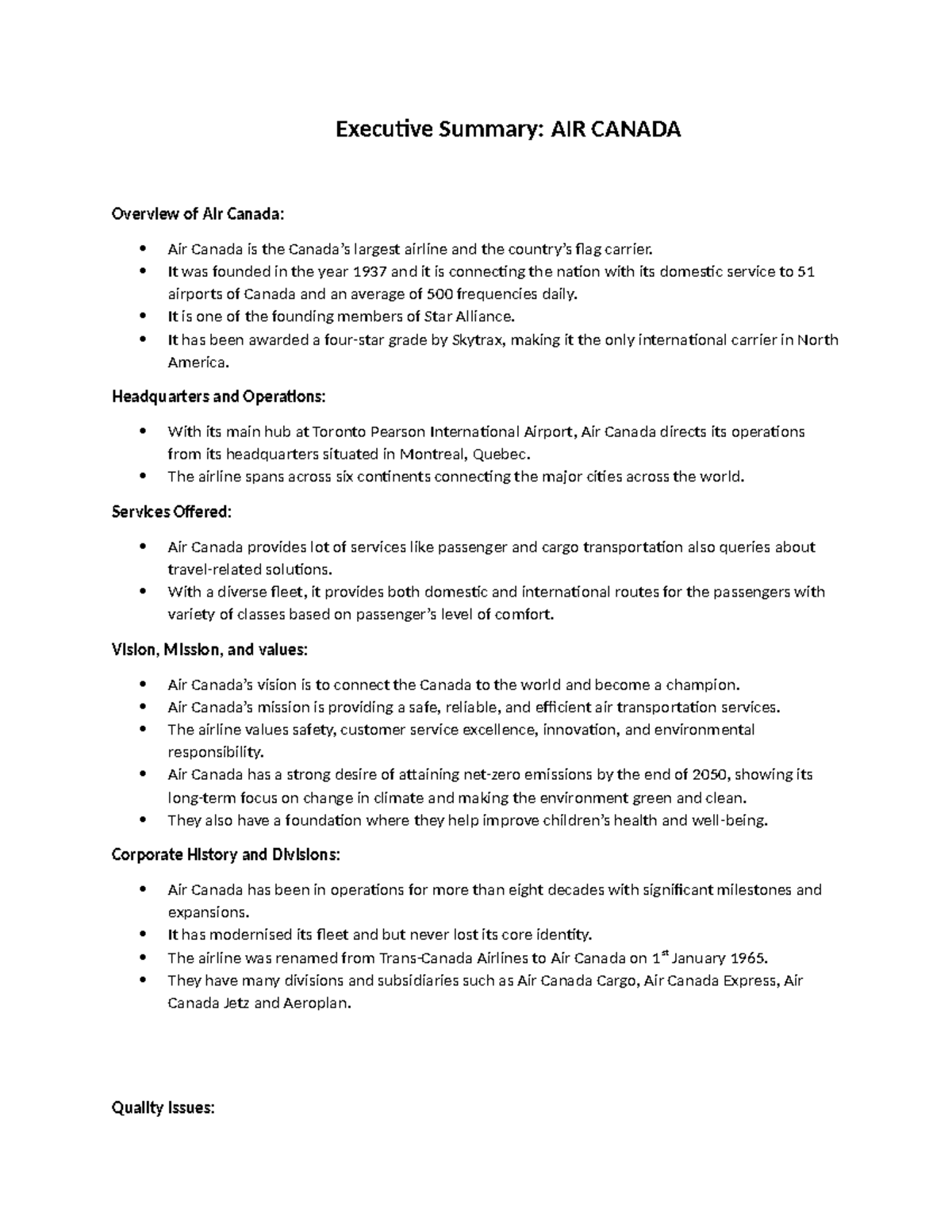 Executive Summary- Air Canada Updated - Executive Summary: AIR CANADA ...