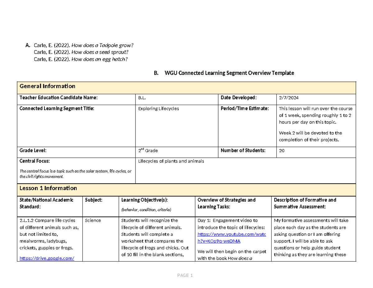 C970 Task 1 - Passed! - A. Carle, E. (2022). How does a Tadpole grow ...