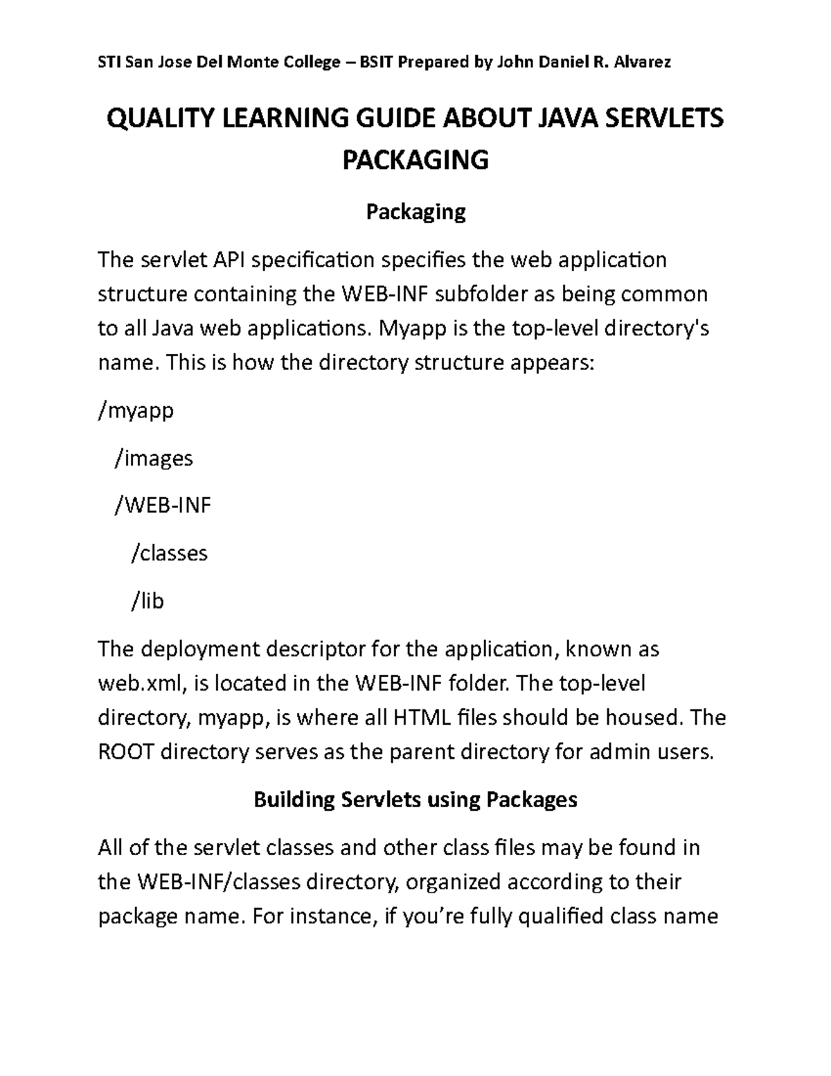 Quality Learning Guide About Java Servlets Packaging - QUALITY LEARNING ...