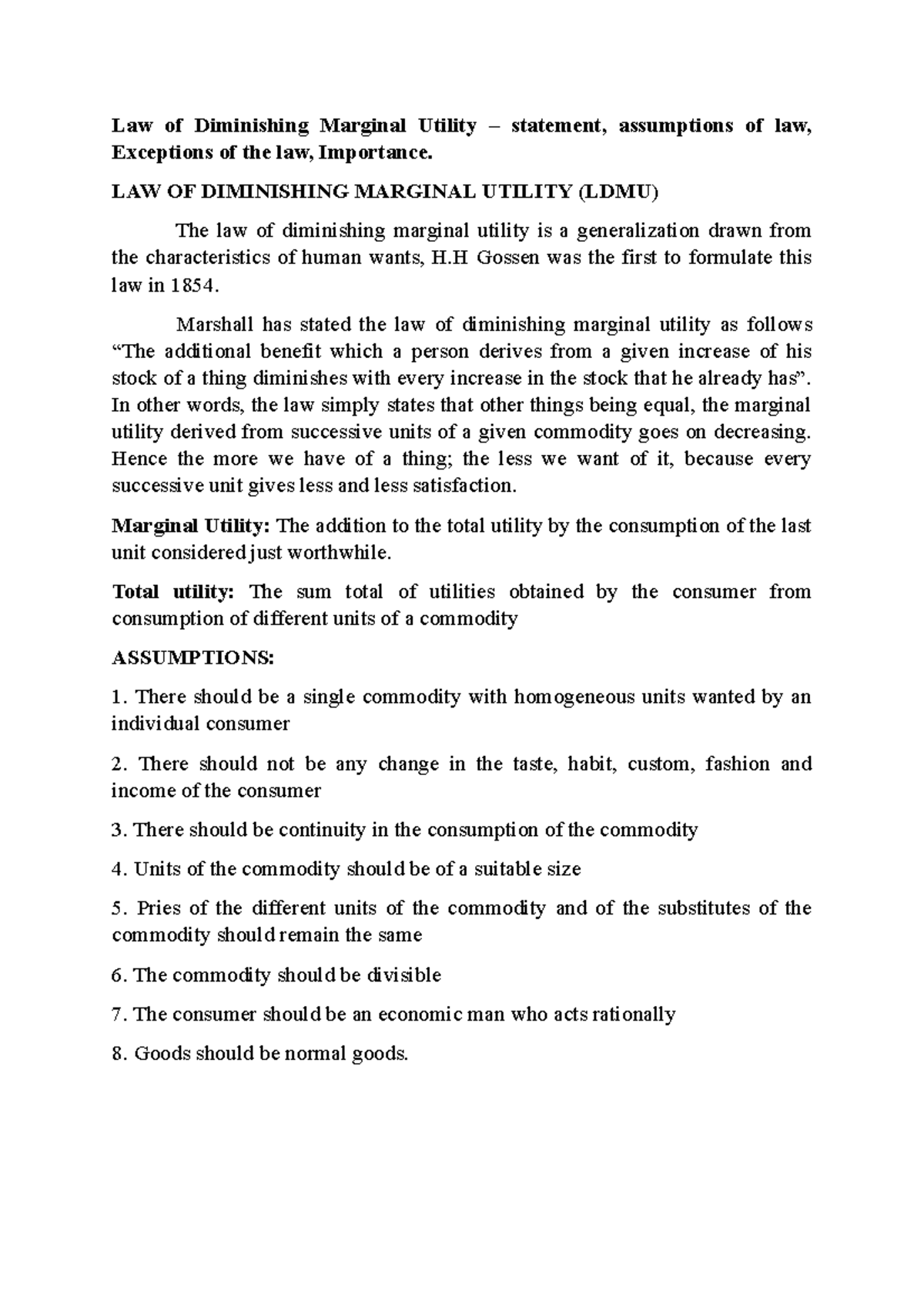 Law of Diminishing Marginal Utility - LAW OF DIMINISHING MARGINAL ...