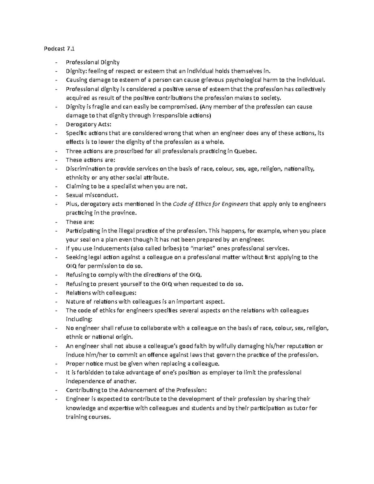 Lesson 7 Notes - Podcast 7. Professional Dignity Dignity: feeling of ...