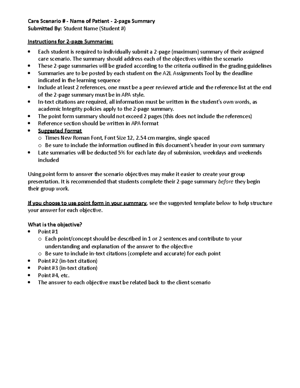 2-Page Summaries Outline & Template 2023 - Care Scenario # - Name of ...