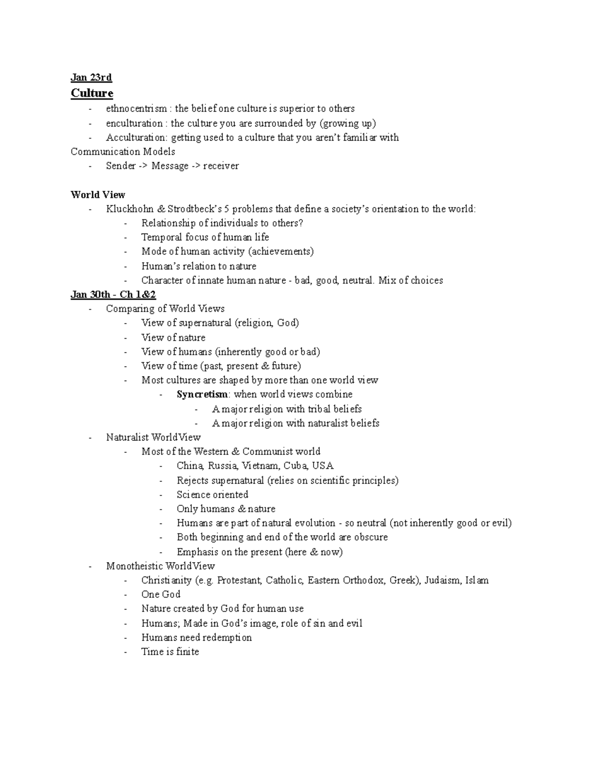 ICC notes - shared - Jan 23rd Culture ethnocentrism : the belief one ...