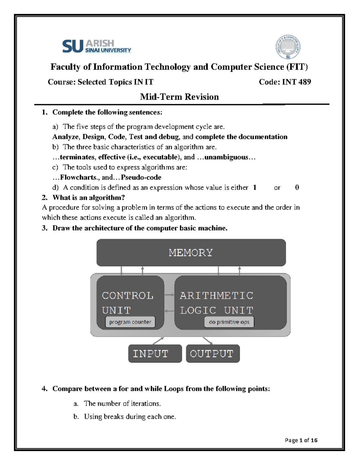 Mid-Term Revision Answer - Faculty of Information Technology and ...