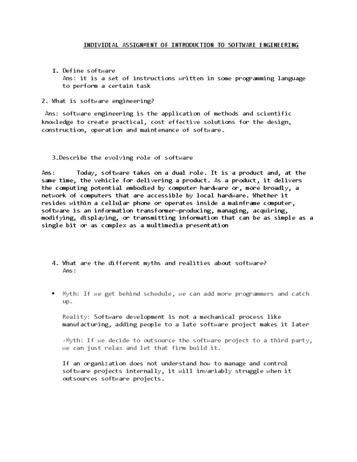 Individial Assignment OF Introduction TO Software Engineering ...