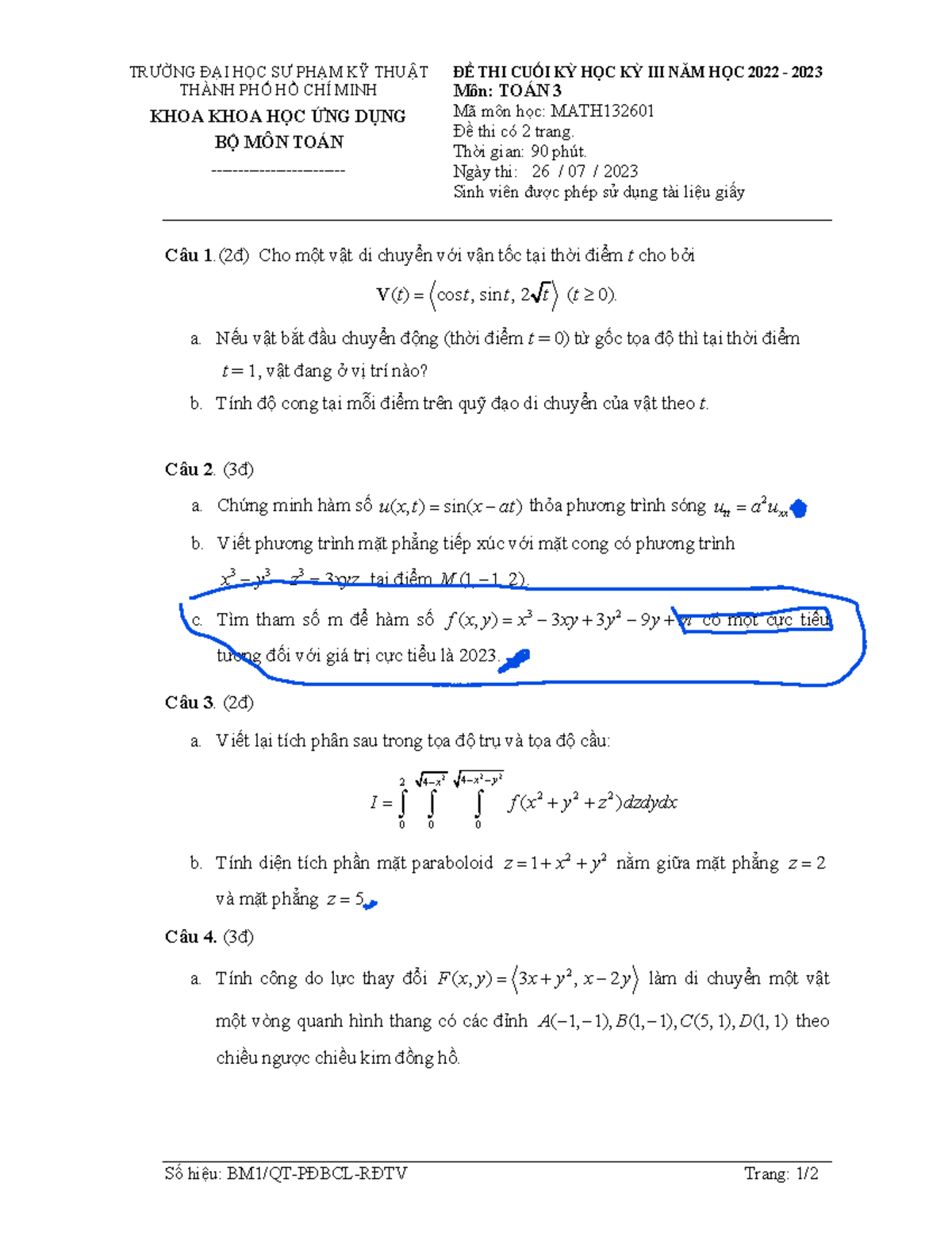 Toan3 dt - Bài Tập - Số hiệu: BM1/QT-PĐBCL-RĐTV Trang: 1/ TRƯỜNG ĐẠI HỌC SƯ PHẠM KỸ THUẬT THÀNH ...