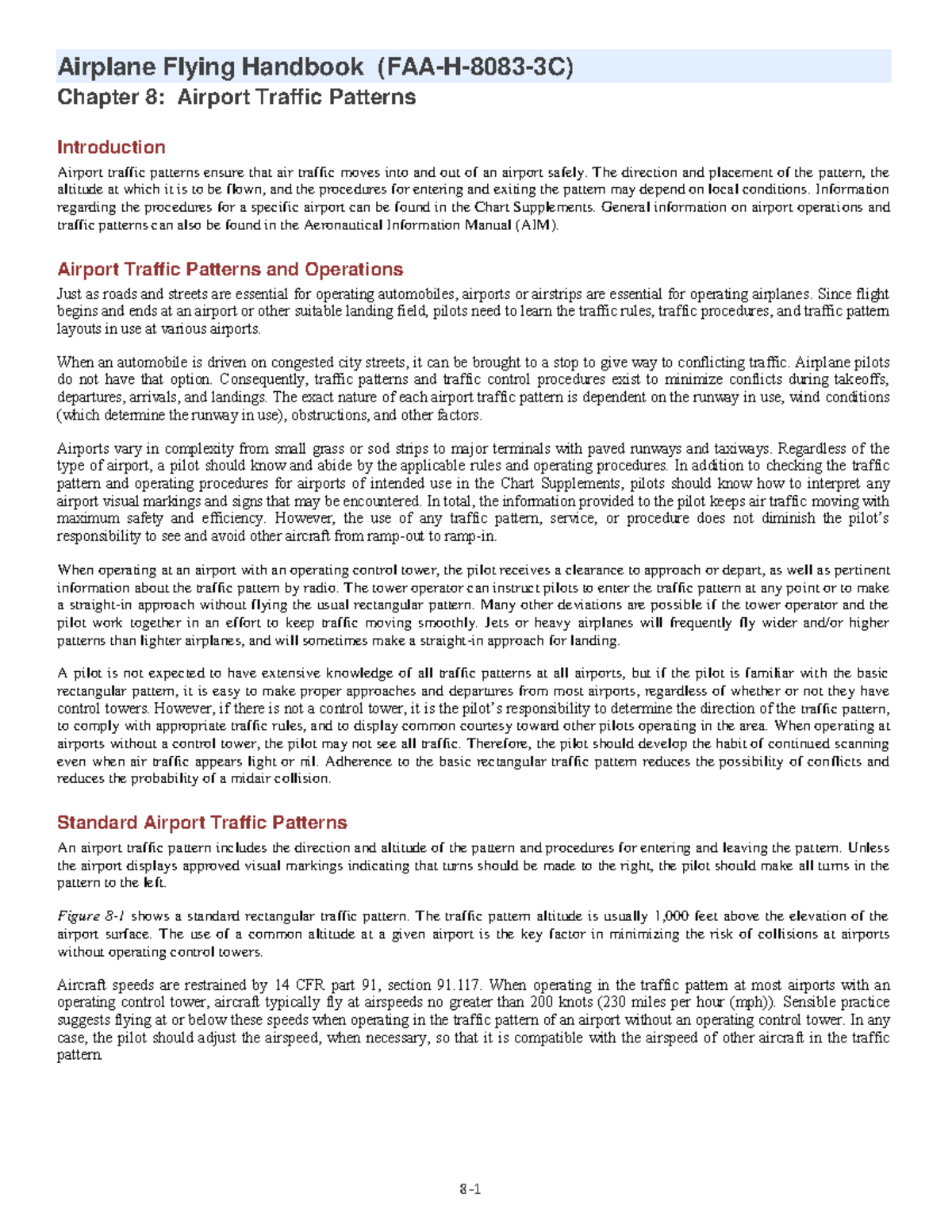 Chapter 8 Airport Traffic Patterns - Airplane Flying Handbook (FAA-H ...