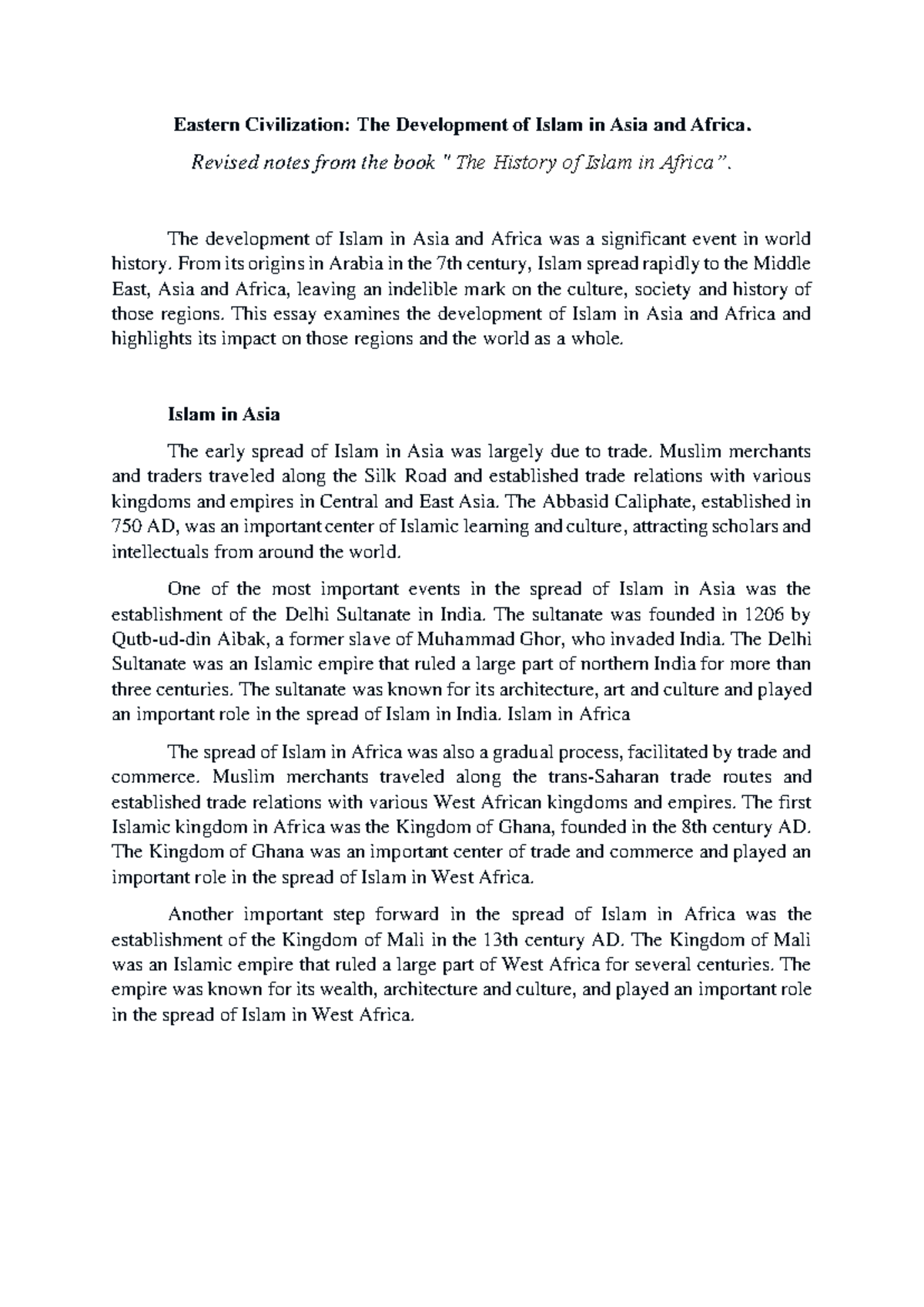 Eastern Civilization: The Development of Islam in Asia and Africa ...