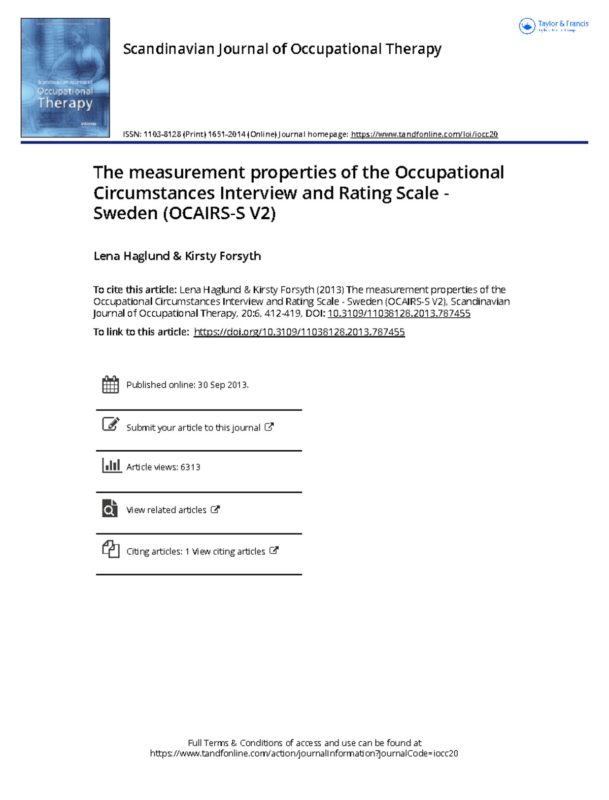 The measurement properties of the Occupational Circumstances Interview ...