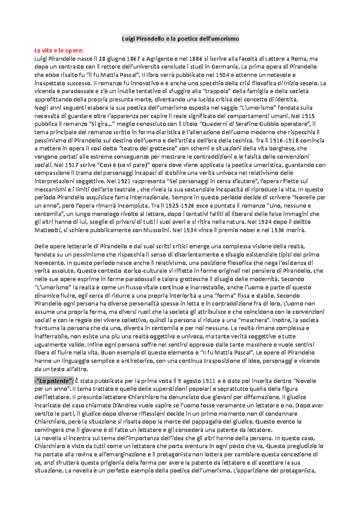 Luigi Pirandello - Vita e opere - Luigi Pirandello e la poetica dell’umorismo La vita e le opere ...