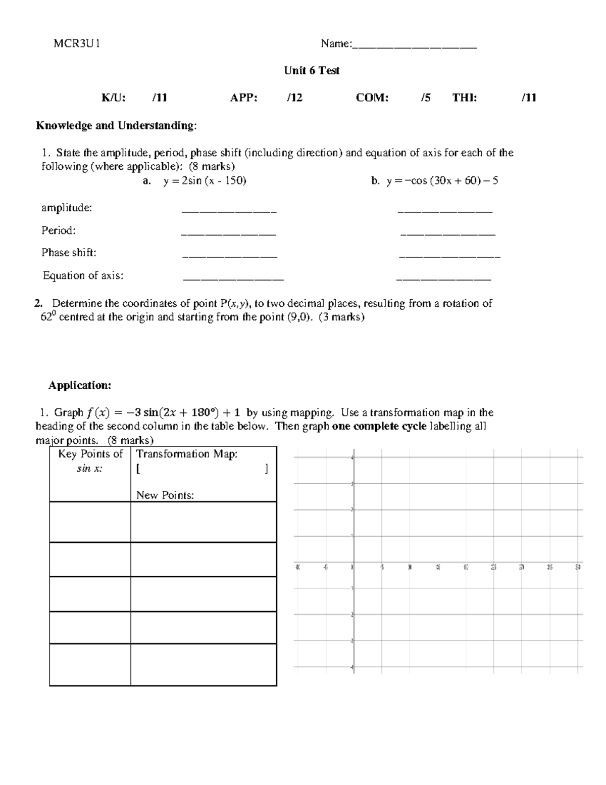 Unit 6 Test on short paper - MCR3U1 Name:_____________________ Unit 6 ...