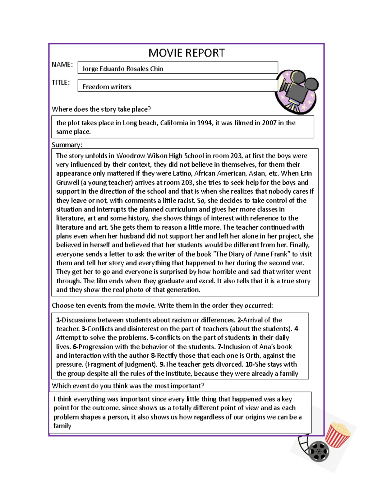 Movie Report - Nota: 10 - MOVIE REPORT NAME: TITLE: Where does the ...