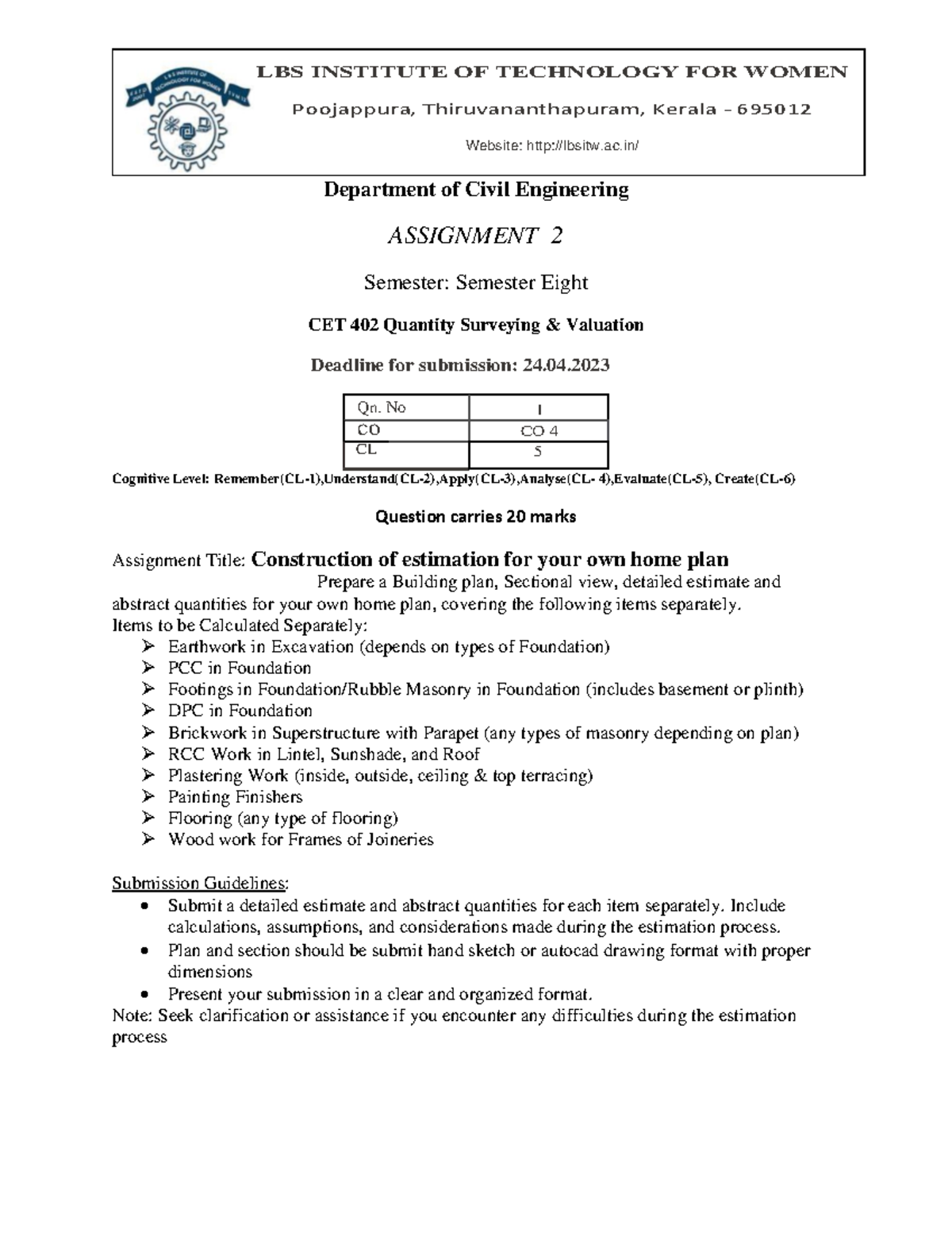 Assignment 2 - Department of Civil Engineering ASSIGNMENT 2 Semester ...