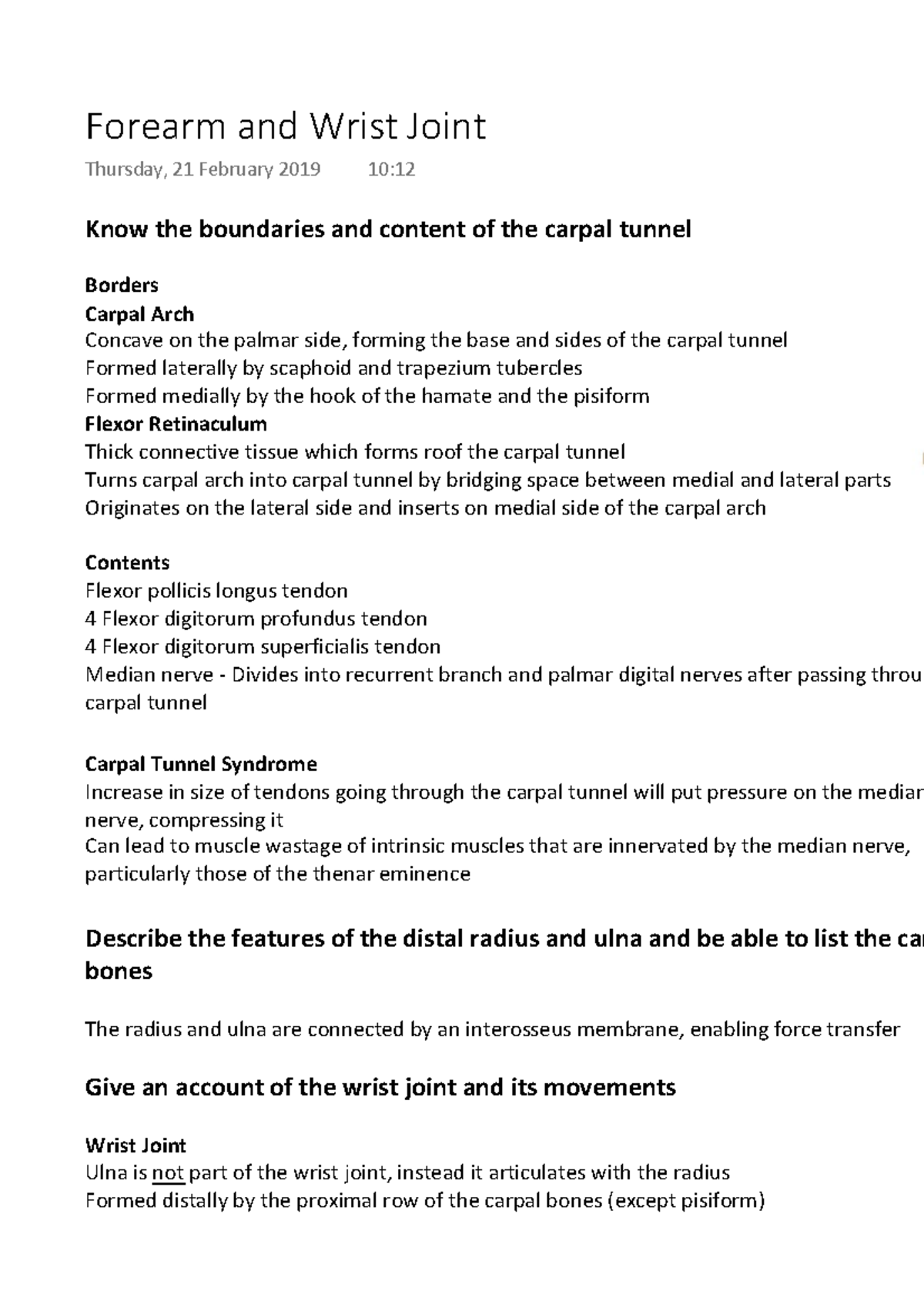 Forearm and Wrist Joint - Know the boundaries and content of the carpal ...