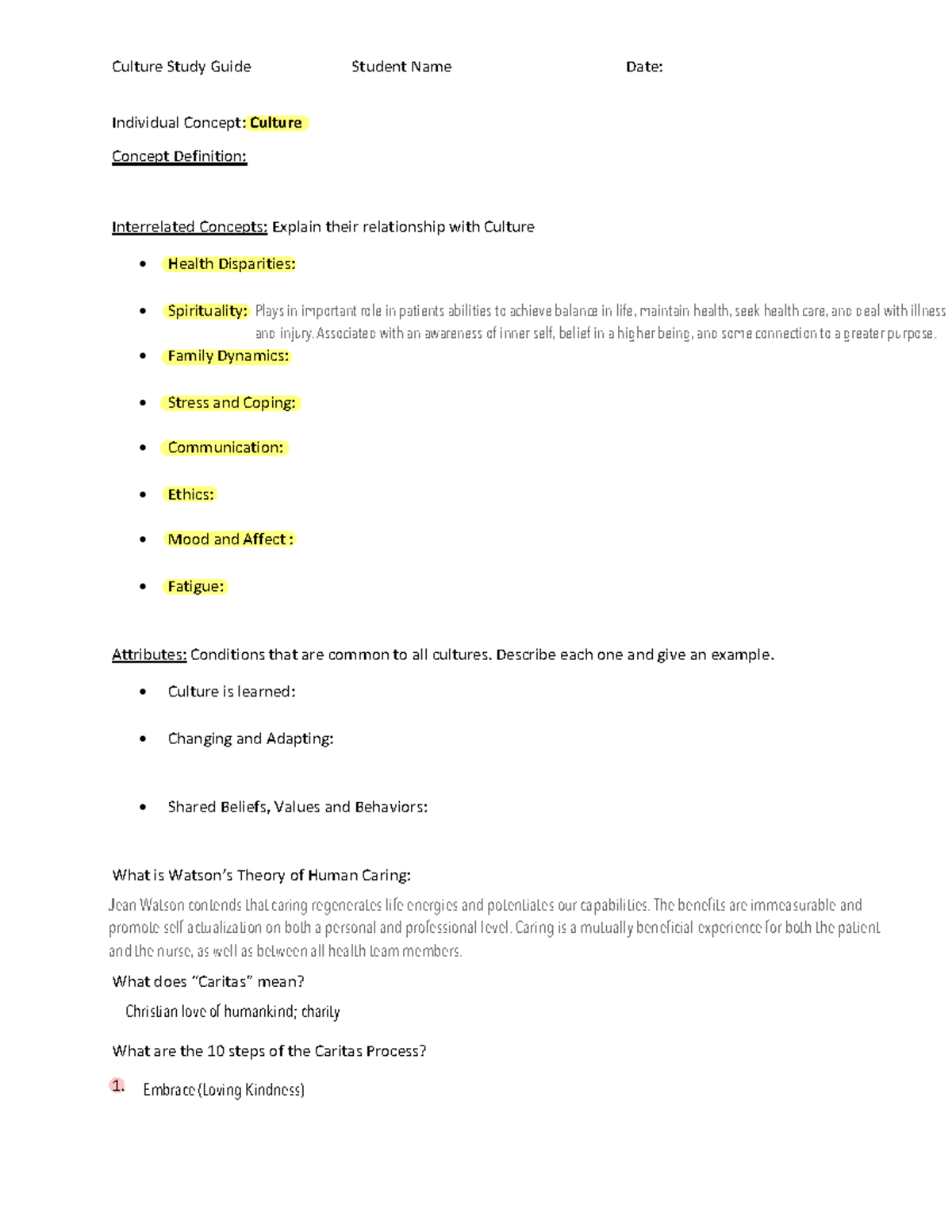 Culture study guide - Culture Study Guide Student Name Date: Individual ...