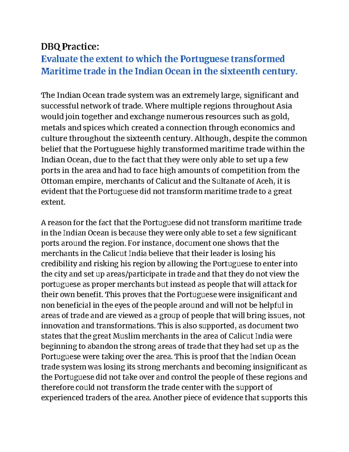 DBQ Practice - DBQ Practice: Evaluate the extent to which the ...