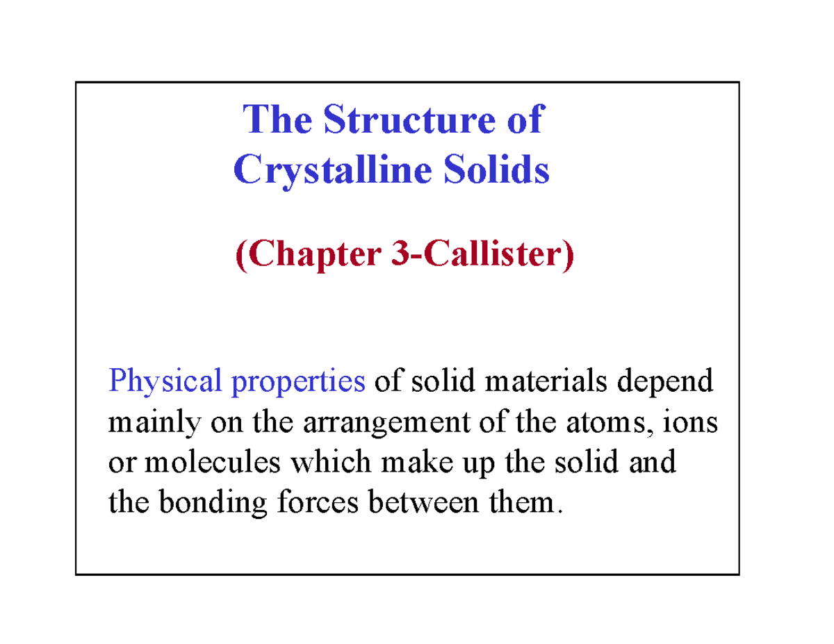 Class Note 2 Compatibility Mode - The Structure ofThe Structure of Crystalline Solids(Chapter ...