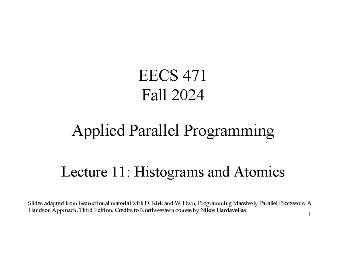 Lecture 11 Eecs 471 Fall 2024 Applied Parallel Programming Lecture 11 4762