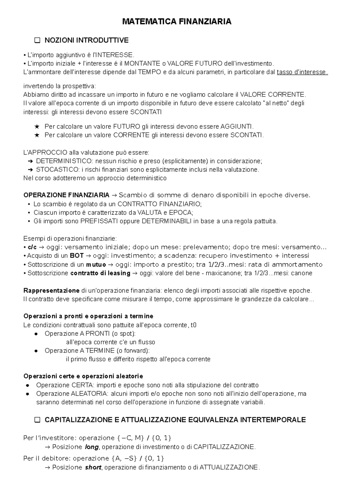 Matematica Finanziaria - MATEMATICA FINANZIARIA NOZIONI INTRODUTTIVE L ...
