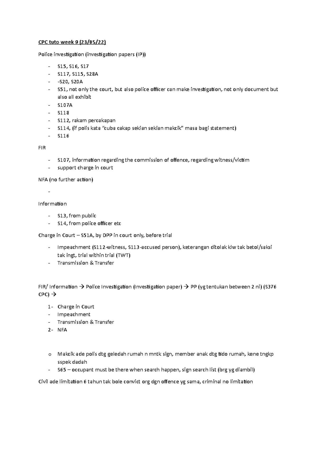 CPC tuto week 9 - CPC tutorial week 9 - CPC tuto week 9 (23/05/22) Police investigation - Studocu