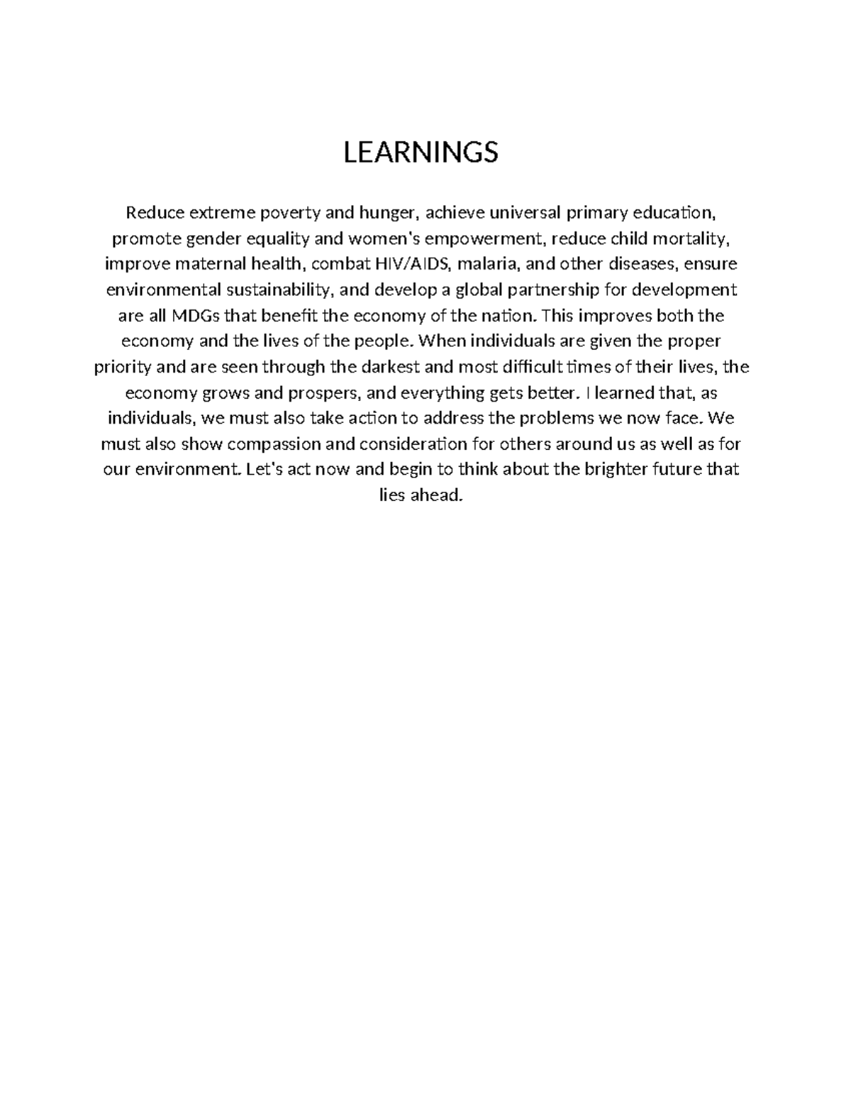 Mapeh-learnings - Essay on Poverty - LEARNINGS Reduce extreme poverty ...