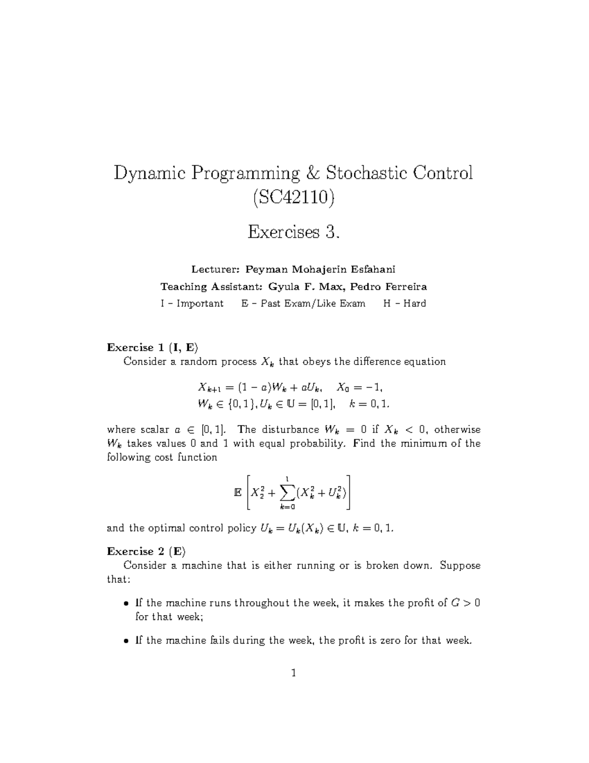 Tut-03 - Exercises for the third tutorial session - Dynamic Programming & Stochastic Control ...