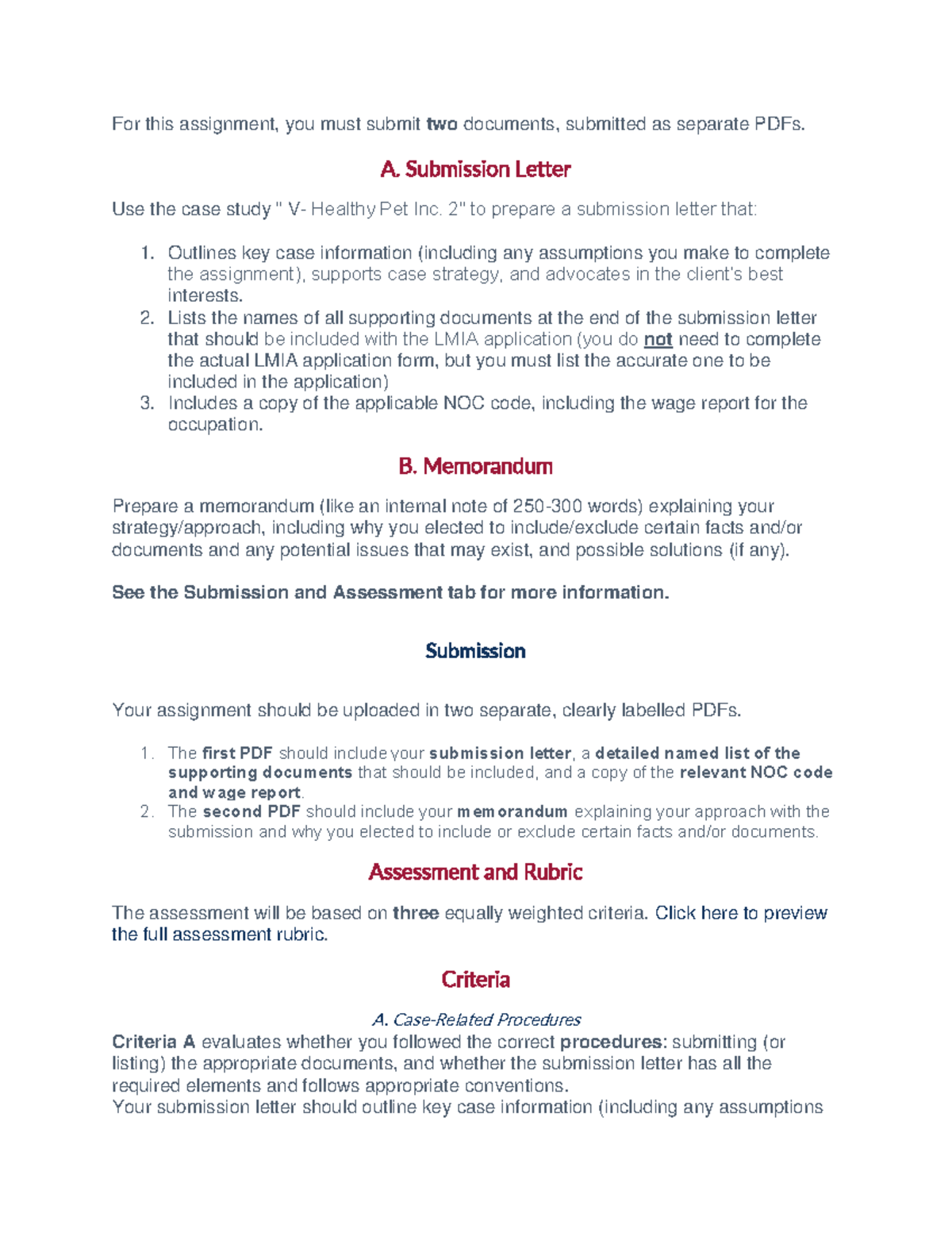 LMIA Assignment - Prepare a LMIA Application for a high wage occupation ...