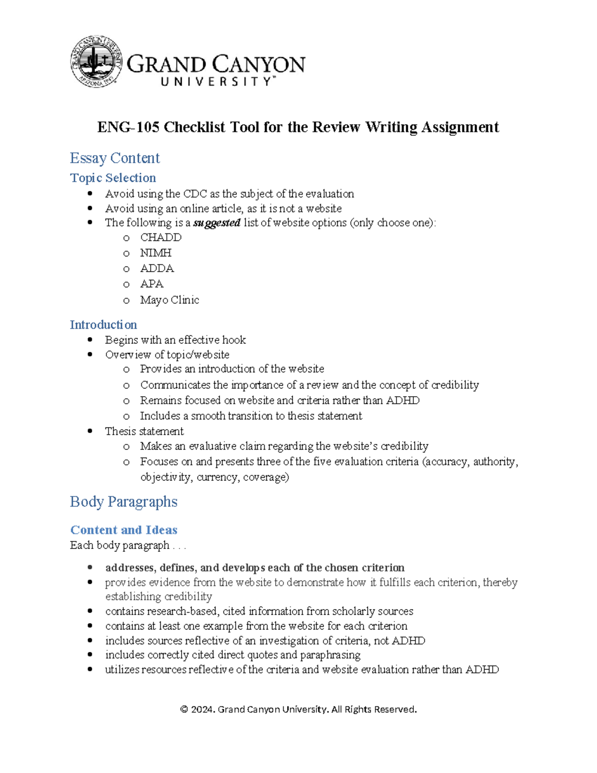 ENG 105 RS Checklist Toolforthe Review Writing Assignment - ENG-105 ...
