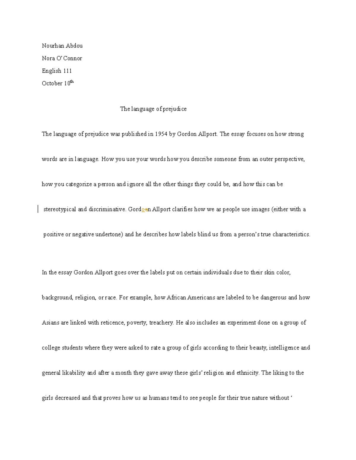 essay 2 eng 111 - Nourhan Abdou Nora O’Connor English 111October 10th ...
