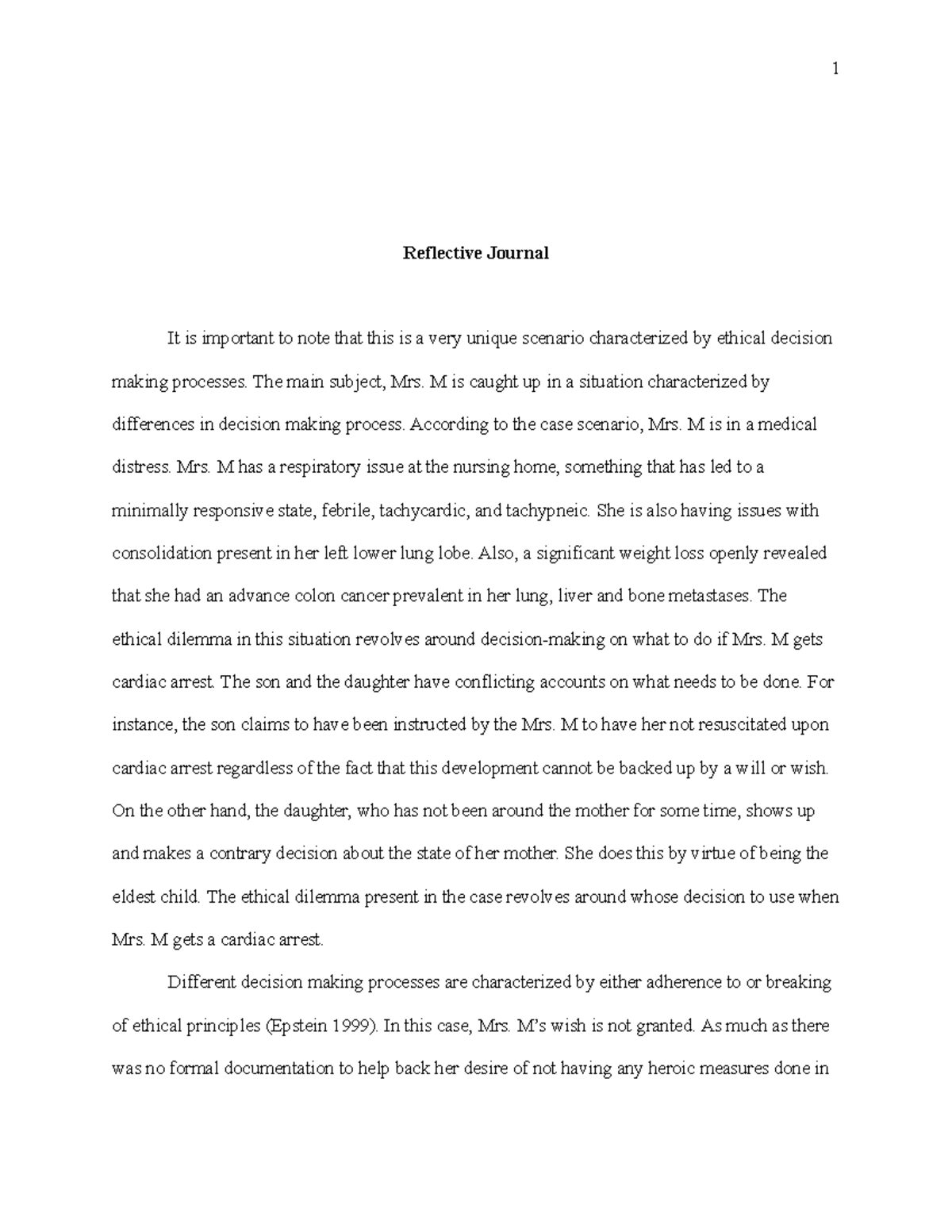 Reflective-journal-assignment - 1 Reflective Journal It is important to note that this is a very ...