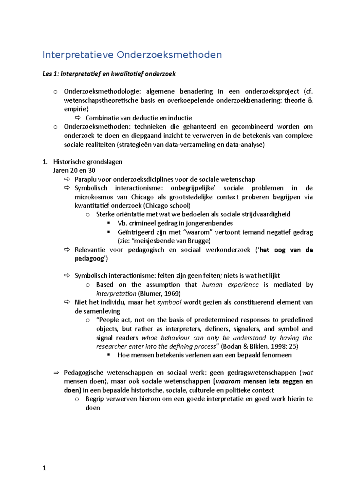 Interpretatieve Onderzoeksmethoden notities - Interpretatieve ...