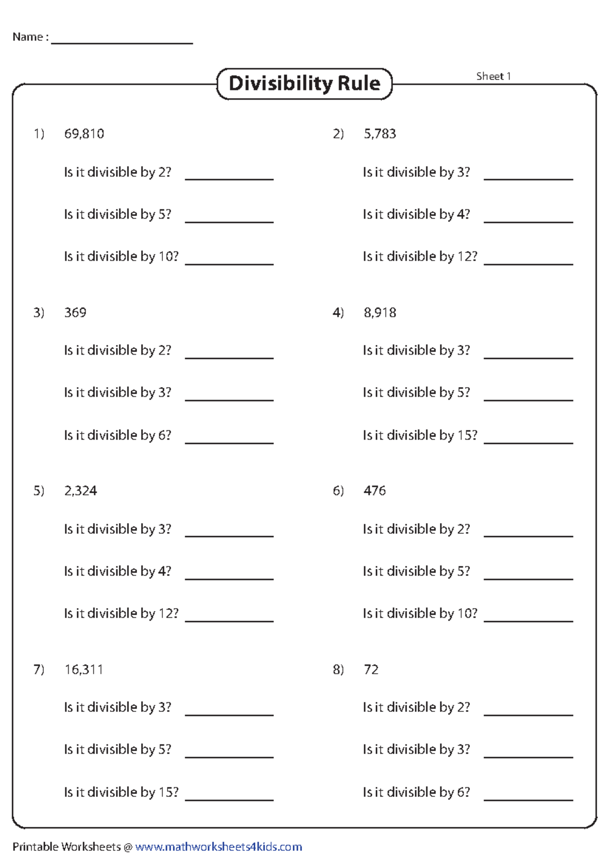 Divisibility-rule-Mixed Worksheet - Printable Worksheets ...