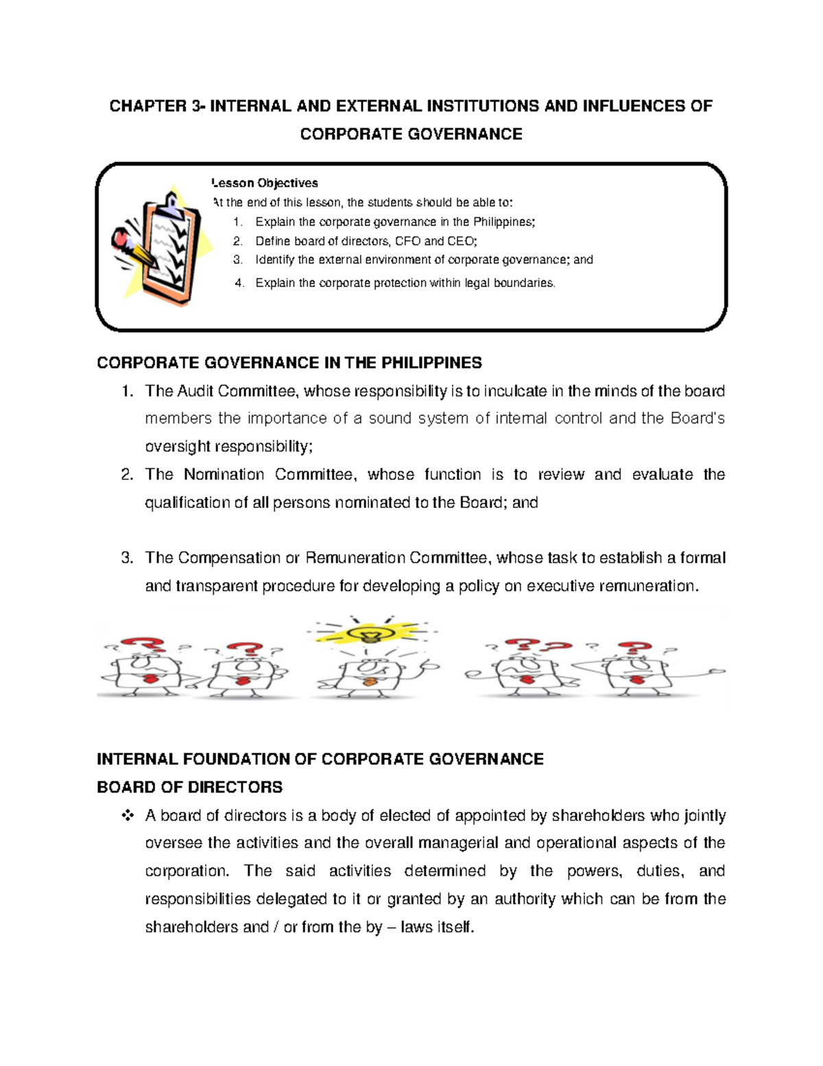 Chapter 3 Internal AND External Institutions AND Influences OF Corporate Governance - CHAPTER 3 ...