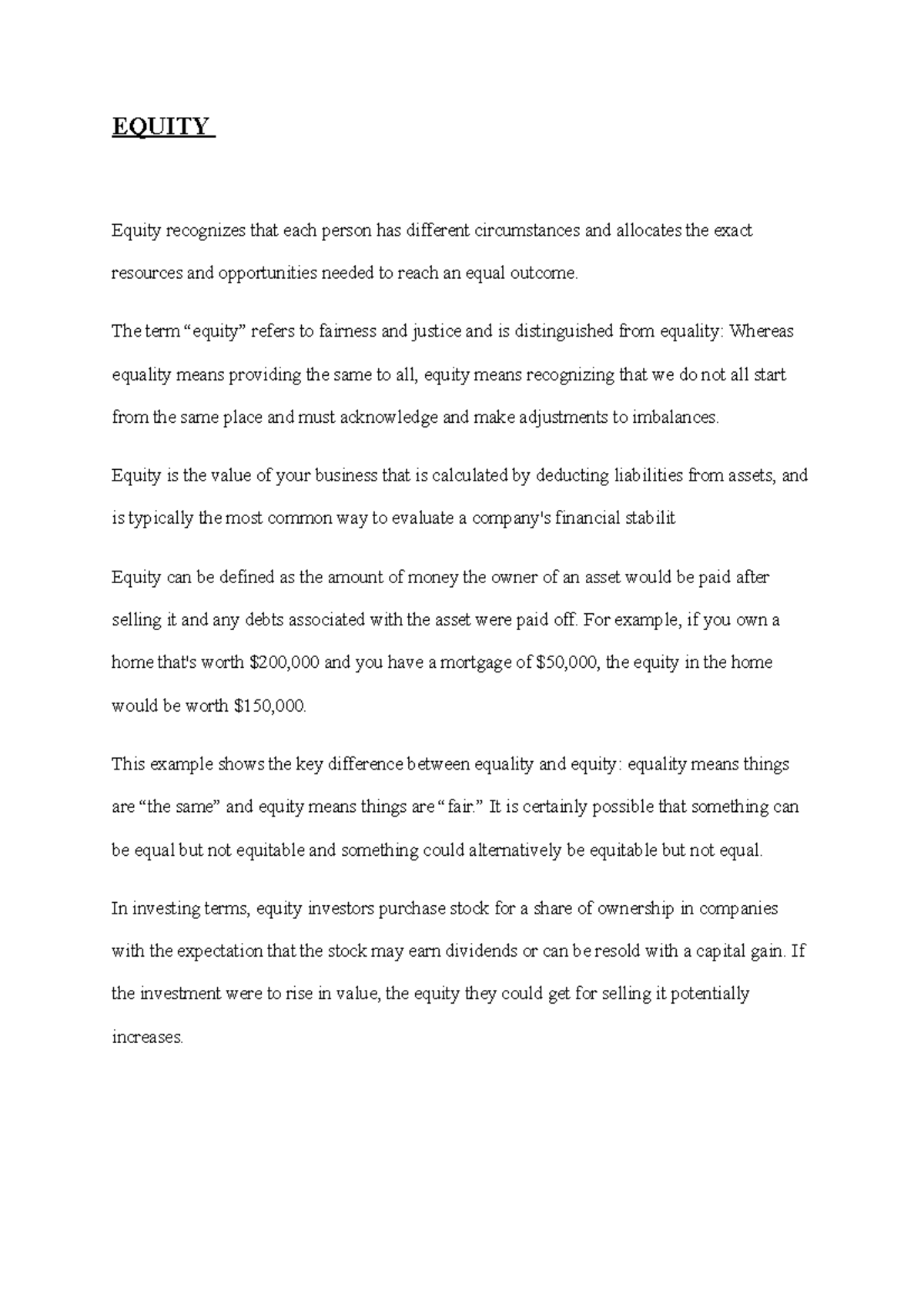 Catatan Equity Note - EQUITY Equity recognizes that each person has ...