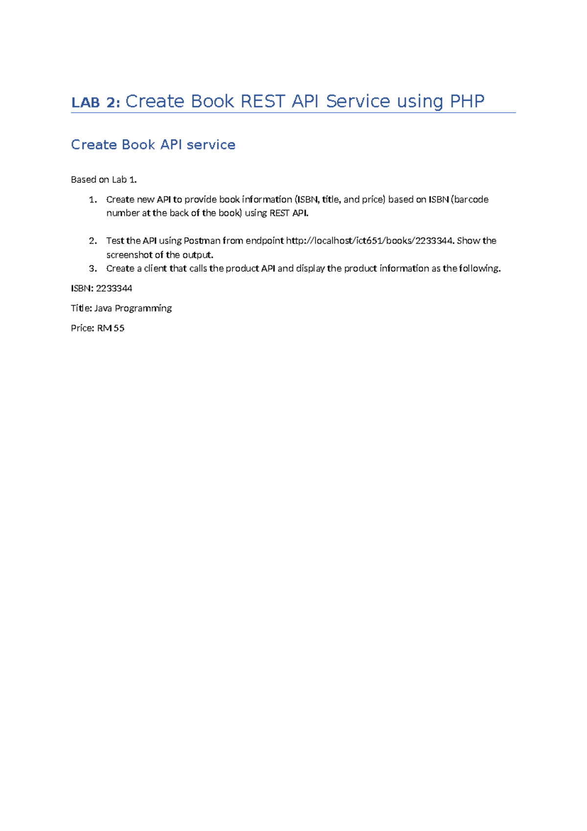LAB 2 - create Book Web API - LAB 2: Create Book REST API Service using PHP Create Book API ...