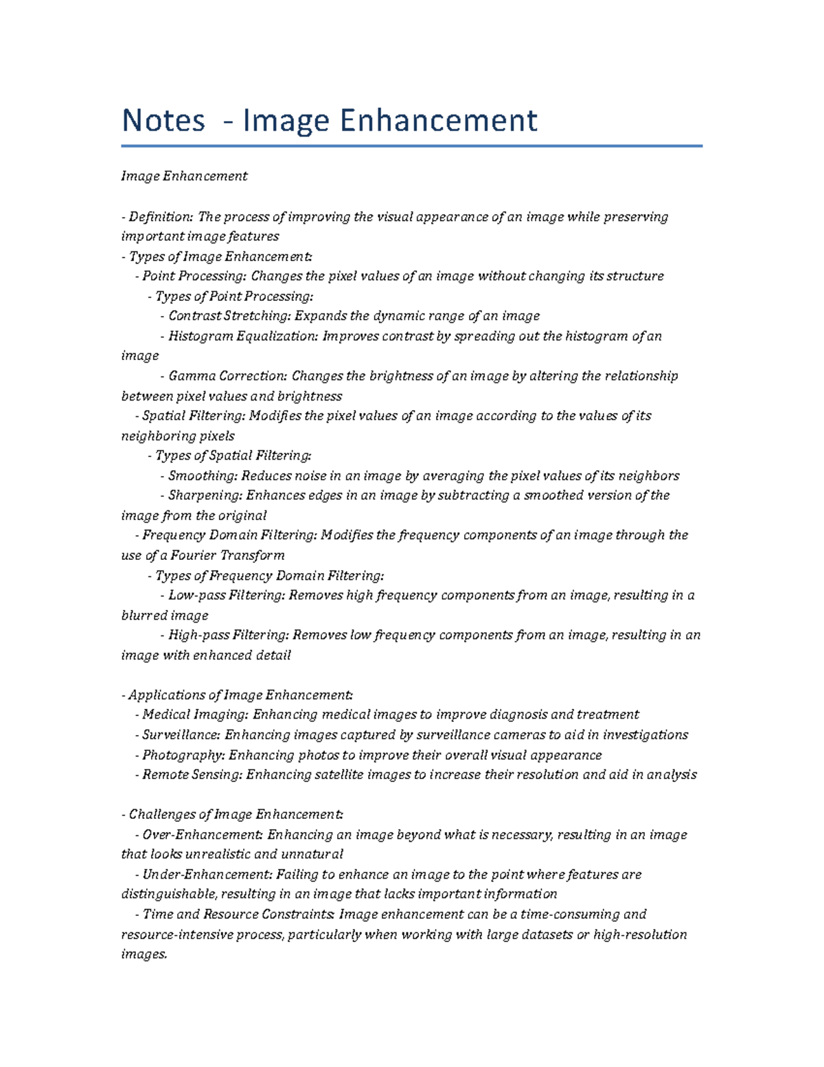 Lecture notes - Image Enhancement - Notes - Image Enhancement Image ...