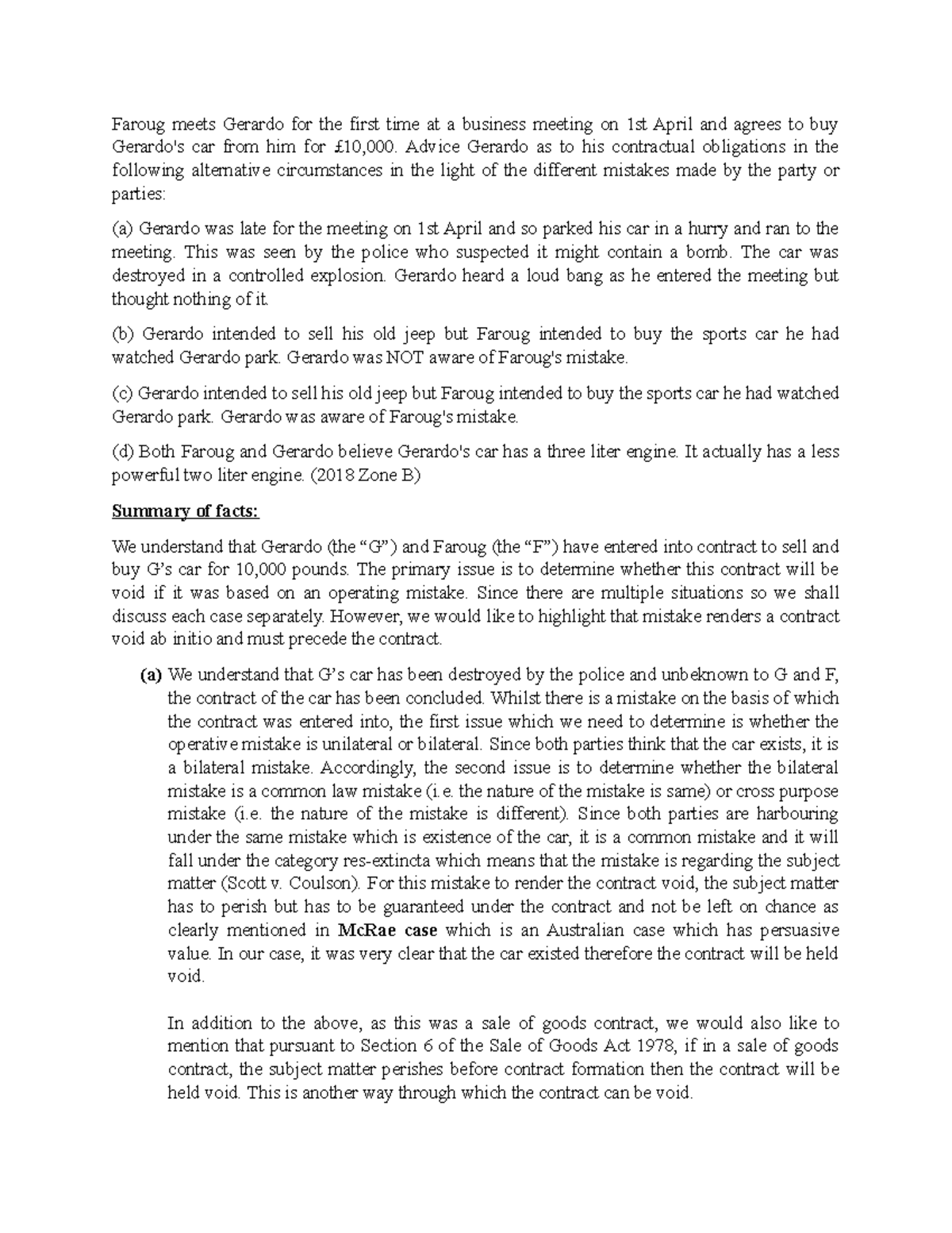 Contract LAW ( Bilateral Mistake) Anwer - Faroug meets Gerardo for the ...