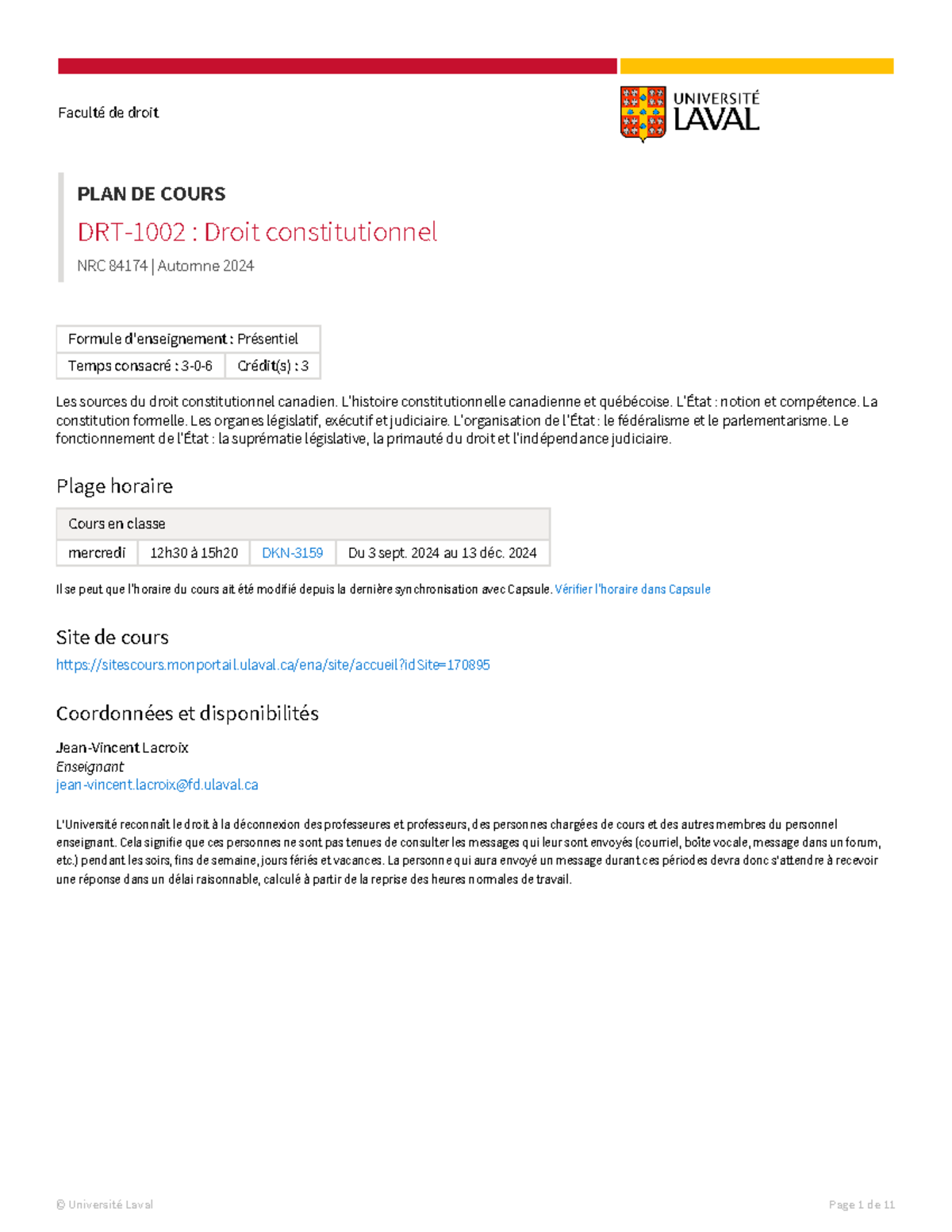 Plan de cours 2024 - Faculté de droit PLAN DE COURS DRT-1002 : Droit ...