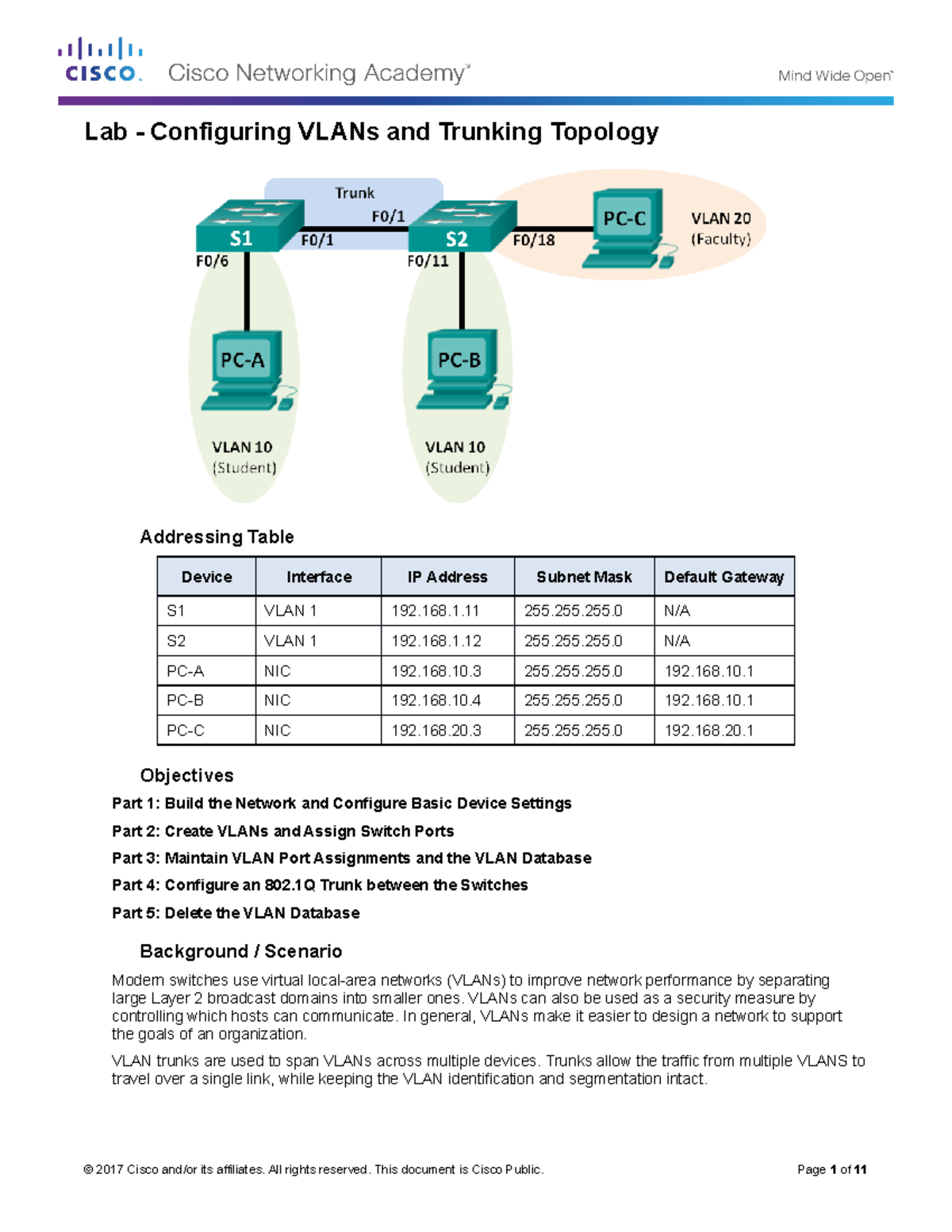 6.2.2.5 Lab - Configuring VLANs and Trunking - Lab - Configuring VLANs and Trunking Topology ...