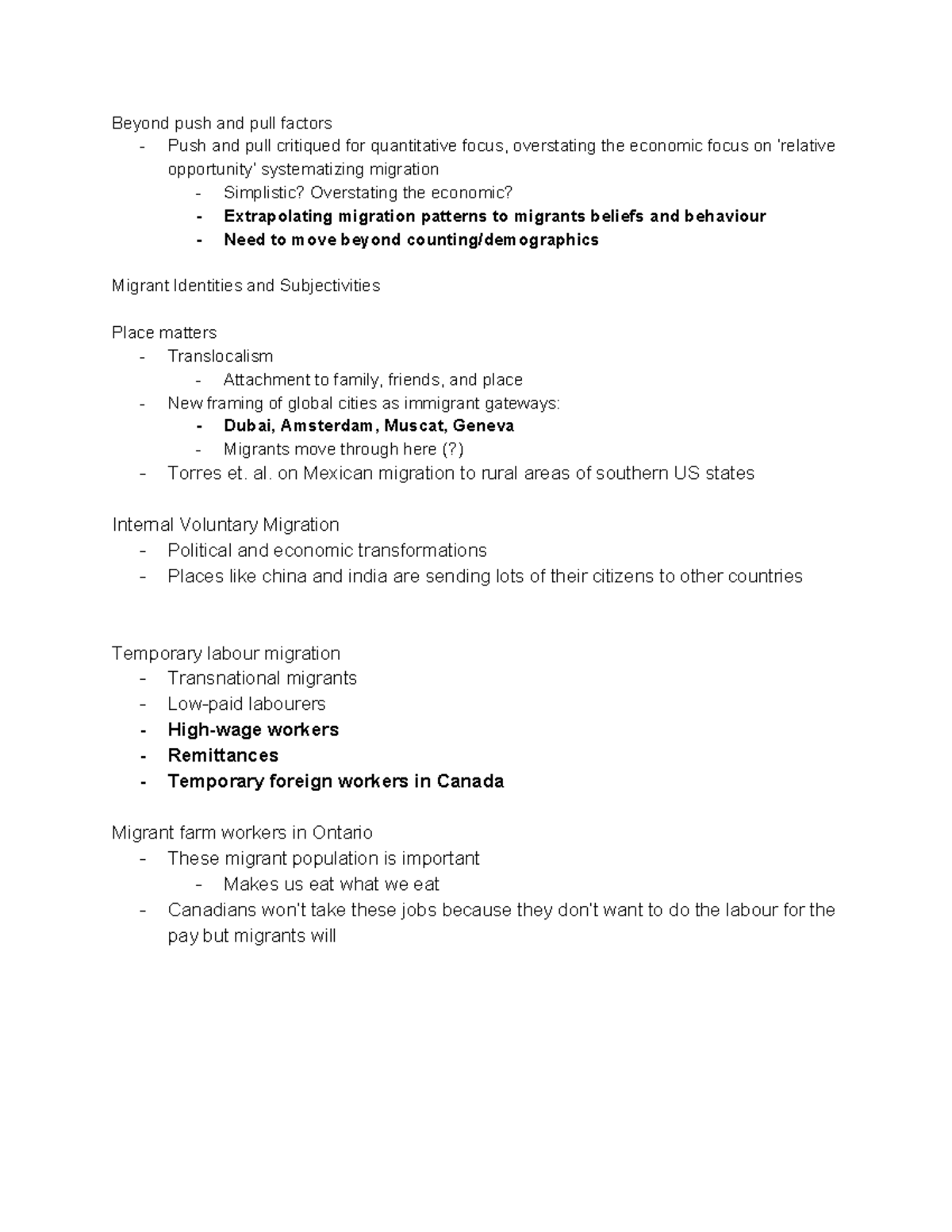 GEOG 101 W3B - week 3 b notes - Beyond push and pull factors - Push and ...