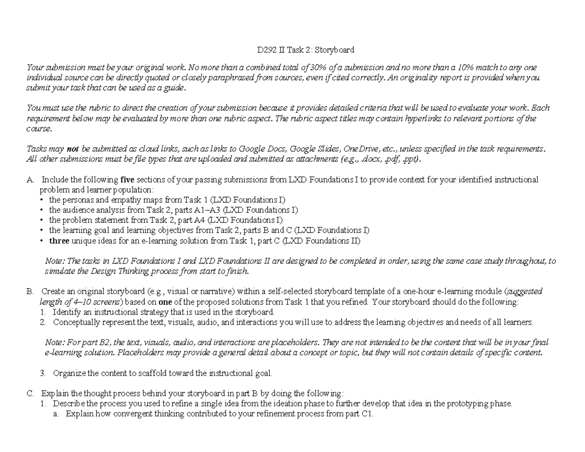D 292 II Task 2 - D292 II Task 2: Storyboard Your submission must be ...
