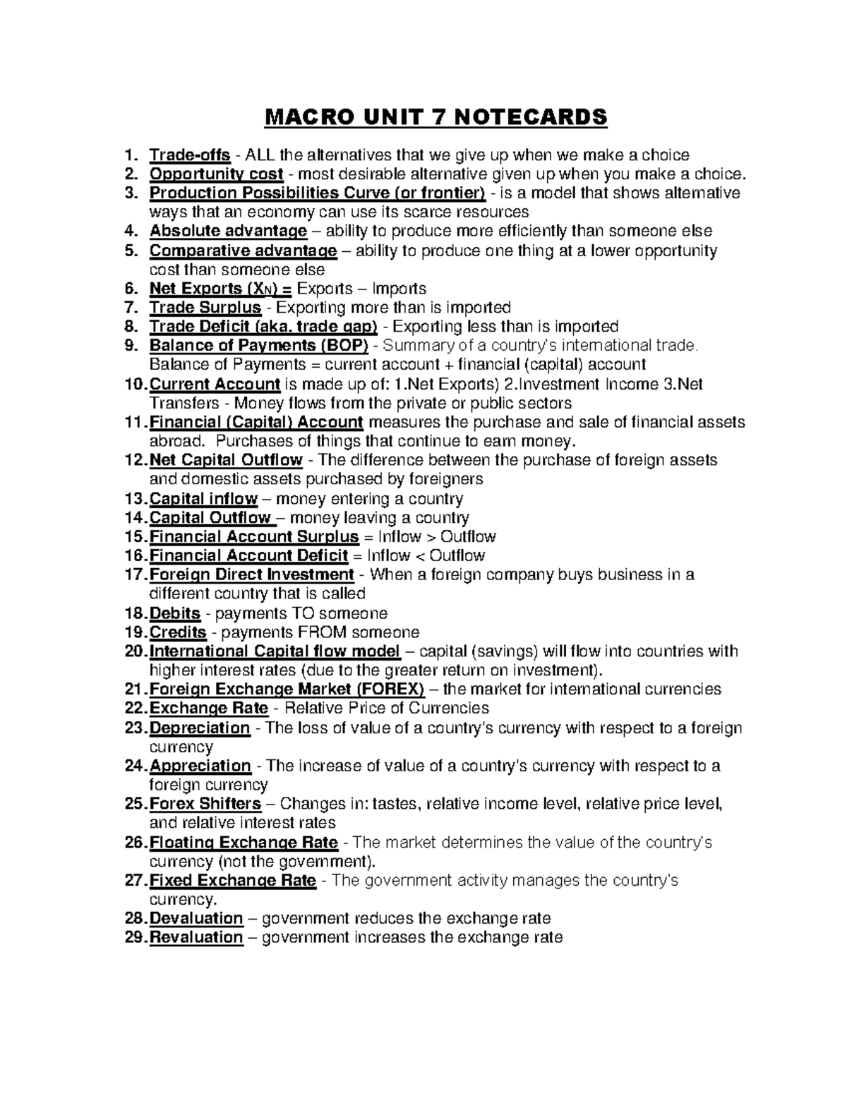 Macro+UNIT+7+ Notecards - MACRO UNIT 7 NOTECARDS Trade-offs - ALL the ...