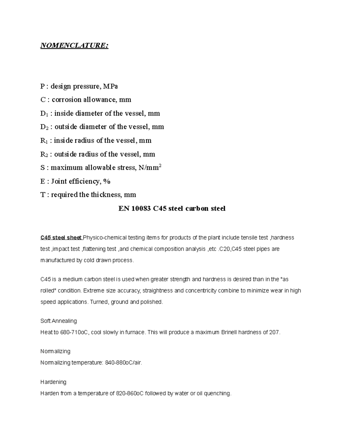 Cylinder calc - Mechanical Engineering Project material - NOMENCLATURE ...