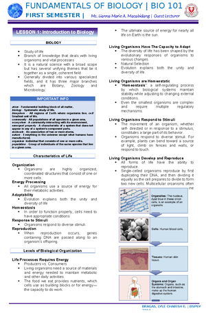 Module 2 - Cells - BIO101 - Fundamentals of Biology Cells Chemistry ...